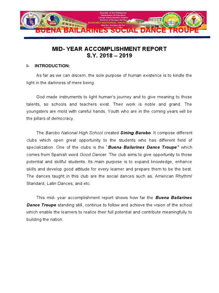 Buena Bailarines Social Dance Troupe: Mid-Year Accomplishment Report S ...