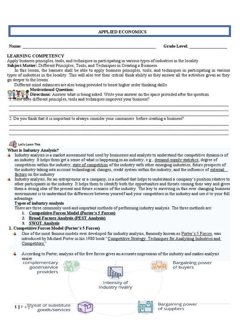 Different Principles, Tools, and Techniques in Creating A Business | PDF | Swot Analysis ...