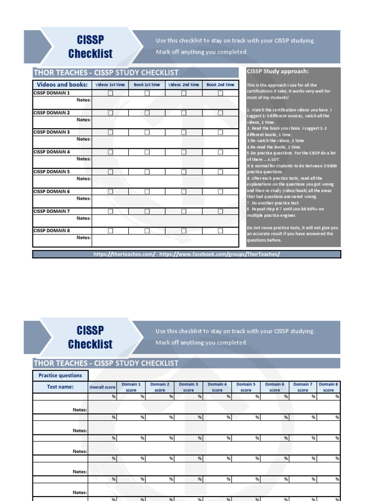 Thor Teaches - Cissp Study Checklist | PDF