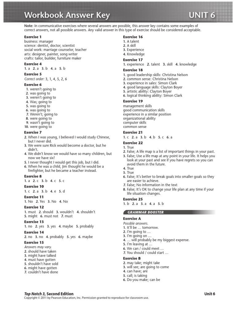 Workbook Answer Key Unit 6: Correct Order: 3, 1, 4, 5, 2, 6 | PDF ...