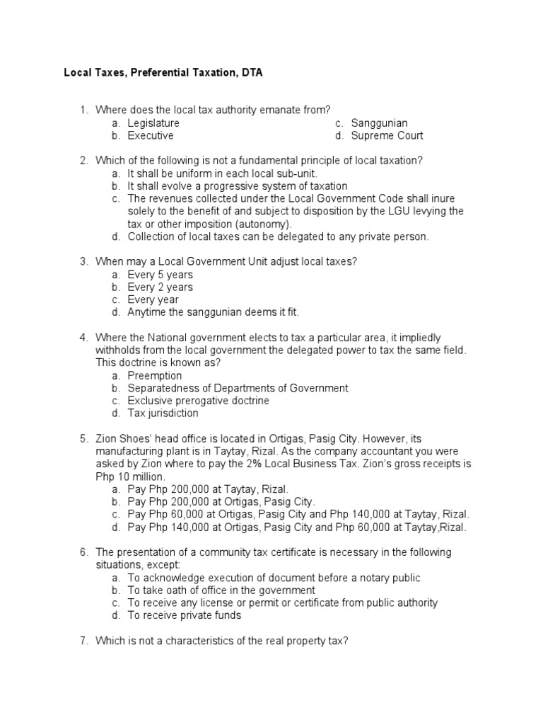 Local Taxes, Preferential Taxation, DTA | PDF | Double Taxation | Dividend