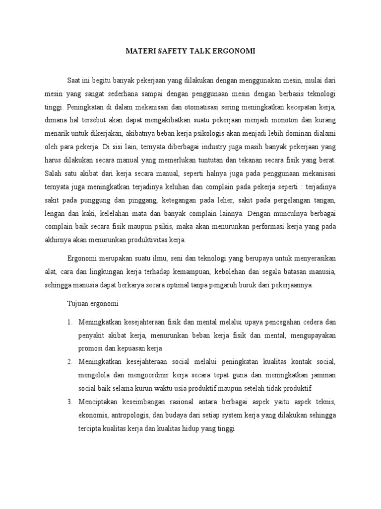 Materi Safety Talk Ergonomi | PDF