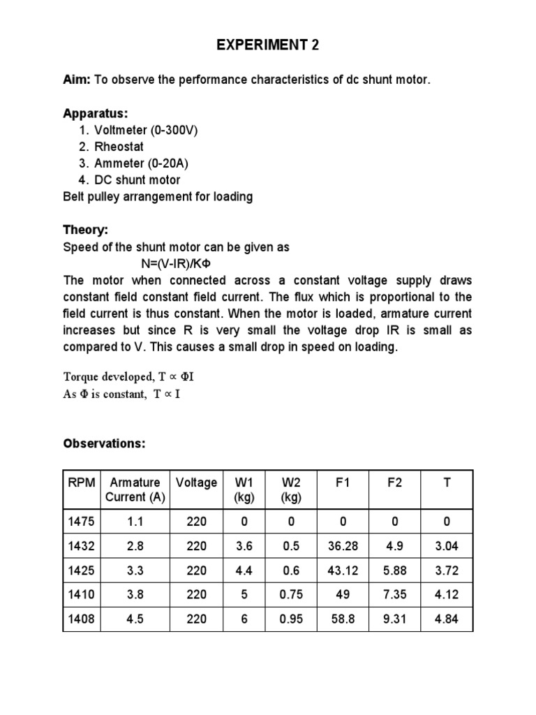 Experiment 2: Aim: To Observe The Performance Characteristics of DC ...