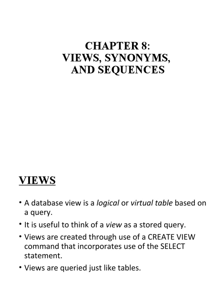 Views, Synonyms, and Sequences | PDF | Table (Database) | Data