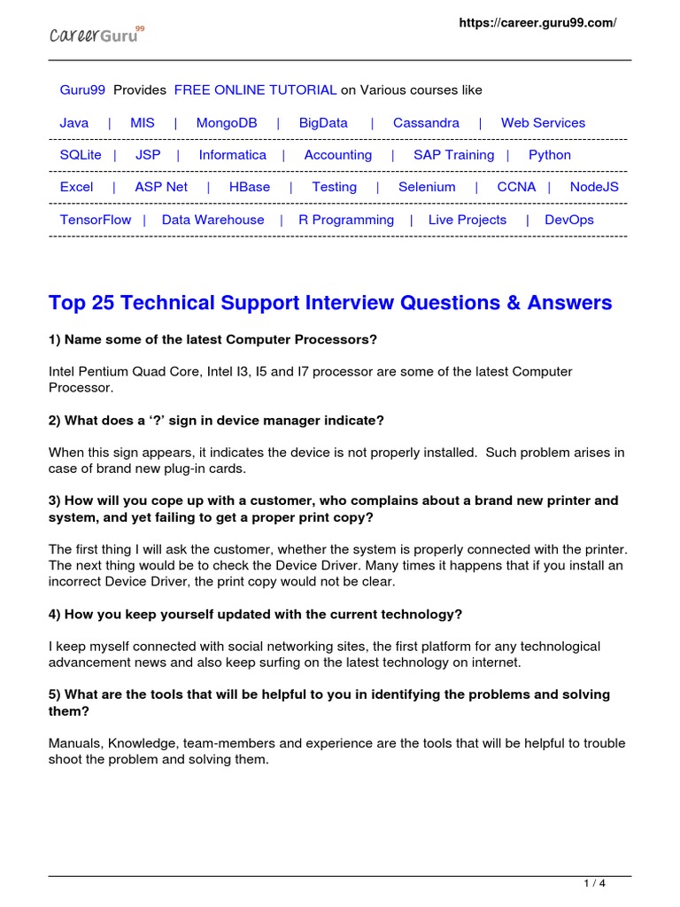 Top 25 Technical Support Questions | PDF | Central Processing Unit ...