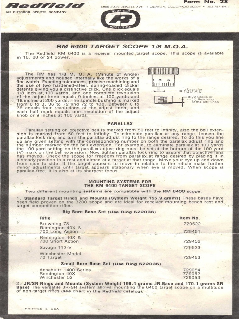 Redfield RM 6400 Scope Manual PDF | PDF