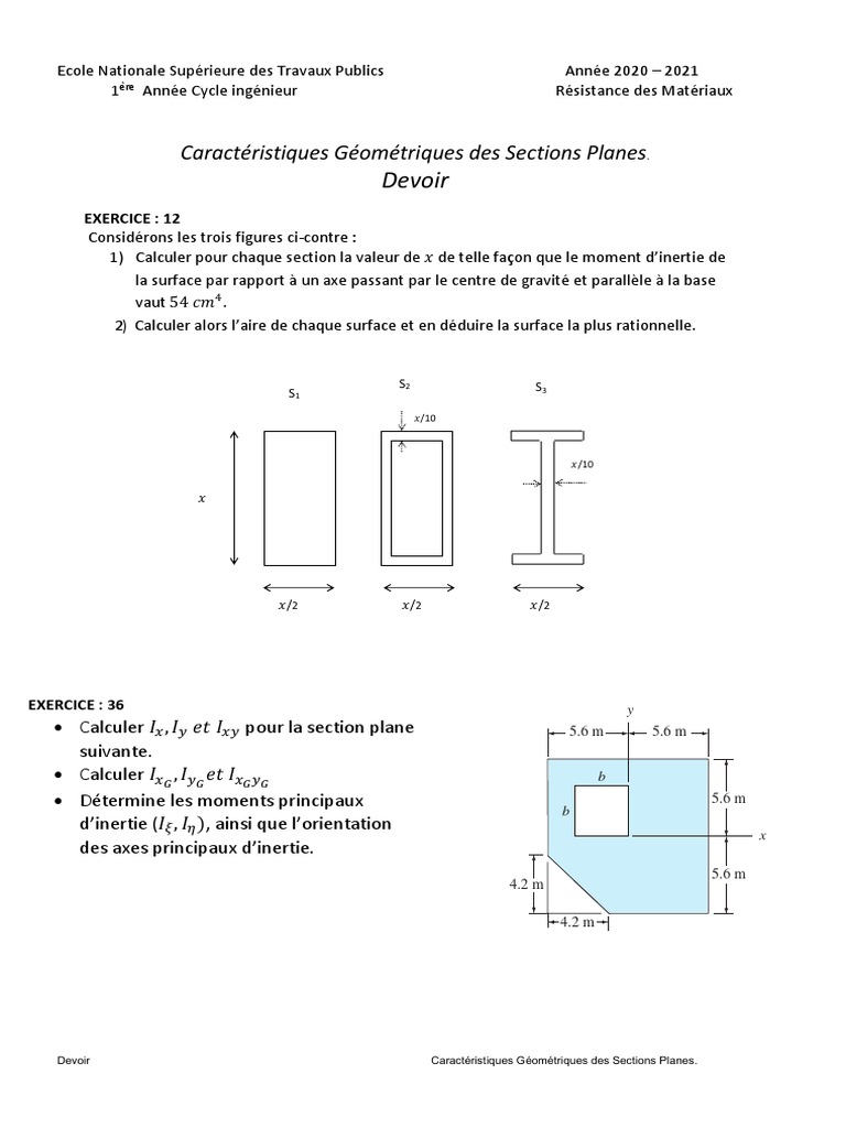 Devoir - Caractéristiques Géométriques Des Sections Planes | PDF ...