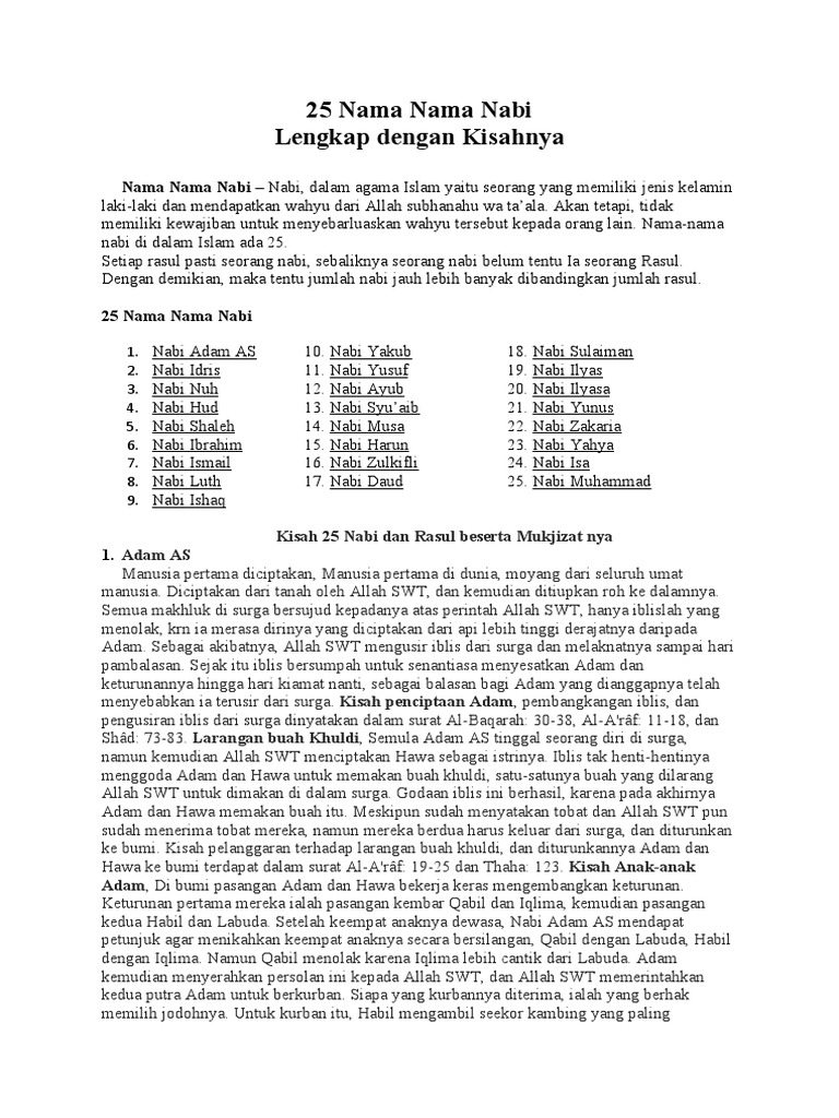 25 Nama Nama Nabi | PDF