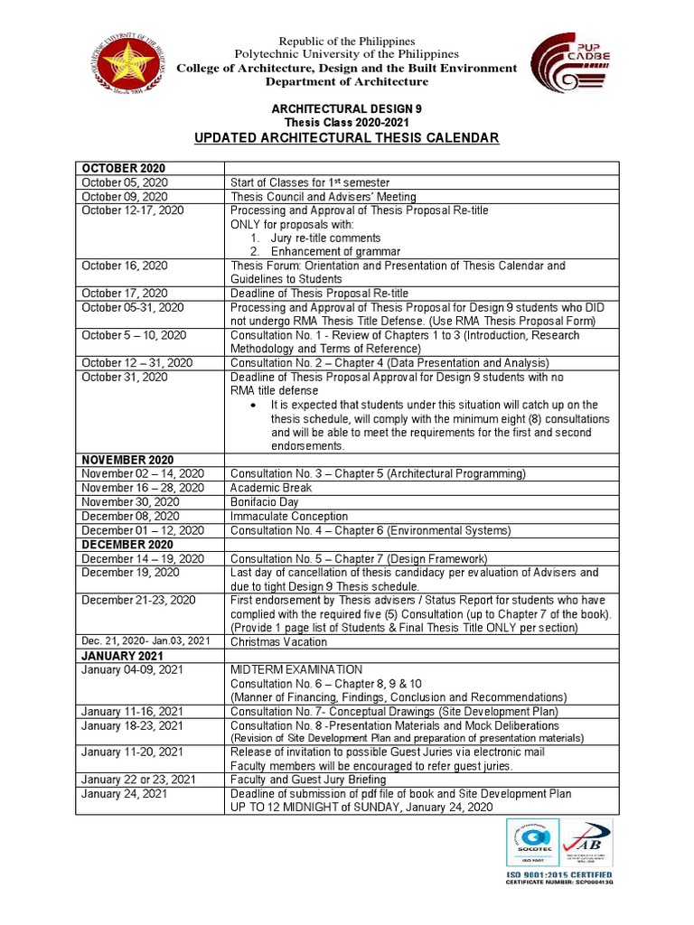 UPDATED Design 9 Thesis Calendar 2020 21 | PDF | Thesis | Science