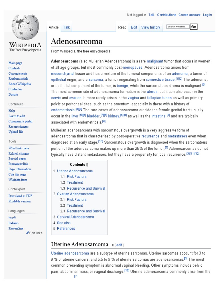 Adenosarcoma | PDF | Ovarian Cancer | Sarcoma