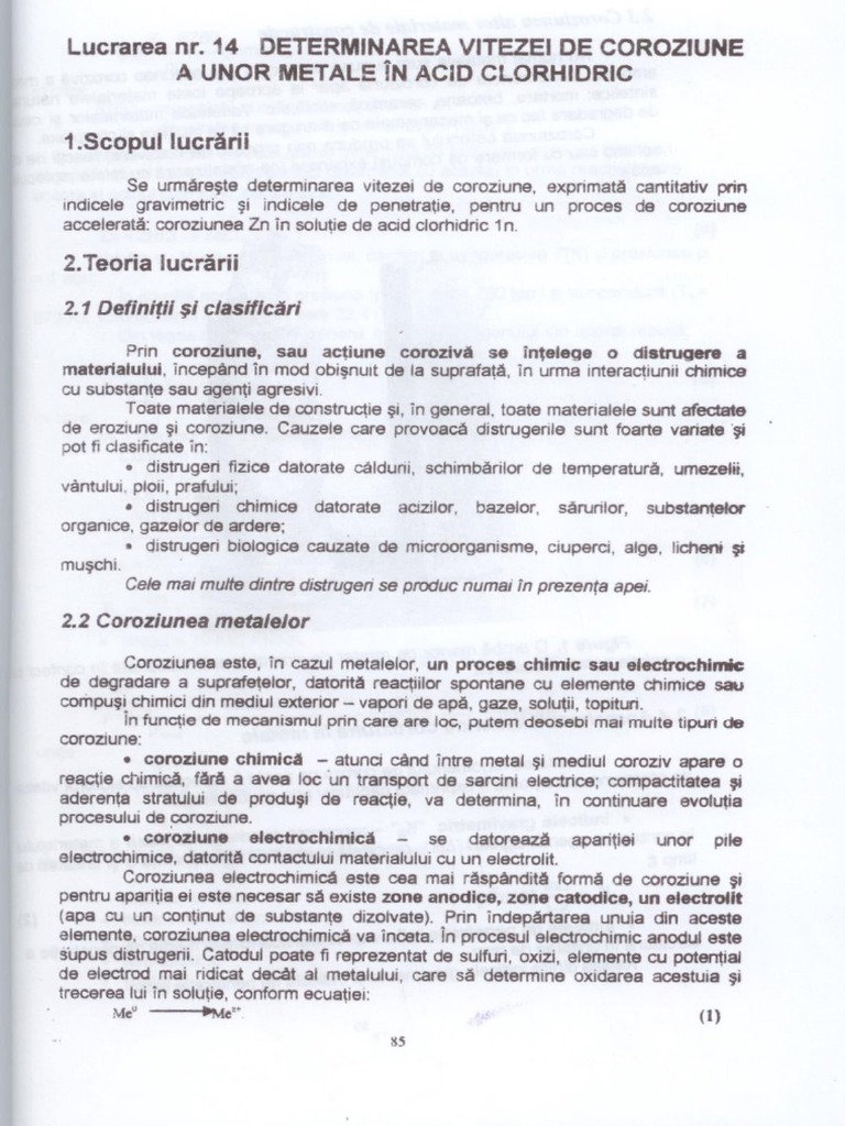 Determinarea Vitezei de Coroziune A ZN in HCL | PDF