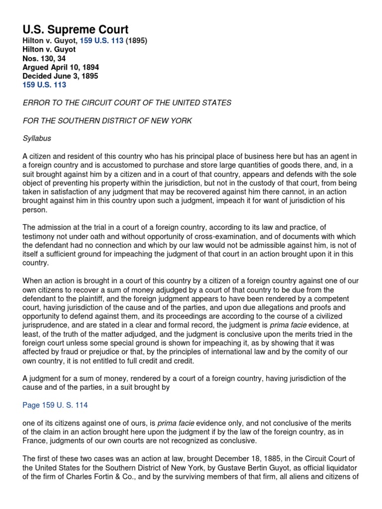 U.S. Supreme Court: Hilton v. Guyot Nos. 130, 34 Argued April 10, 1894 ...