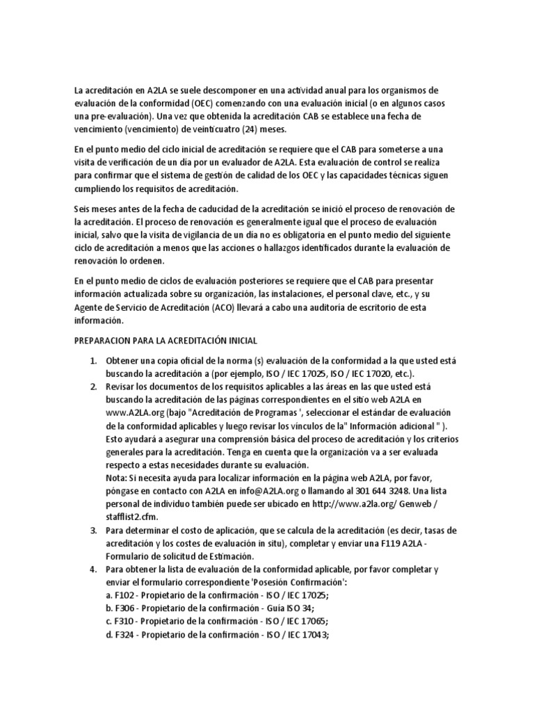 Proceso de Acreditación A2LA | PDF | Sistema de manejo de calidad ...