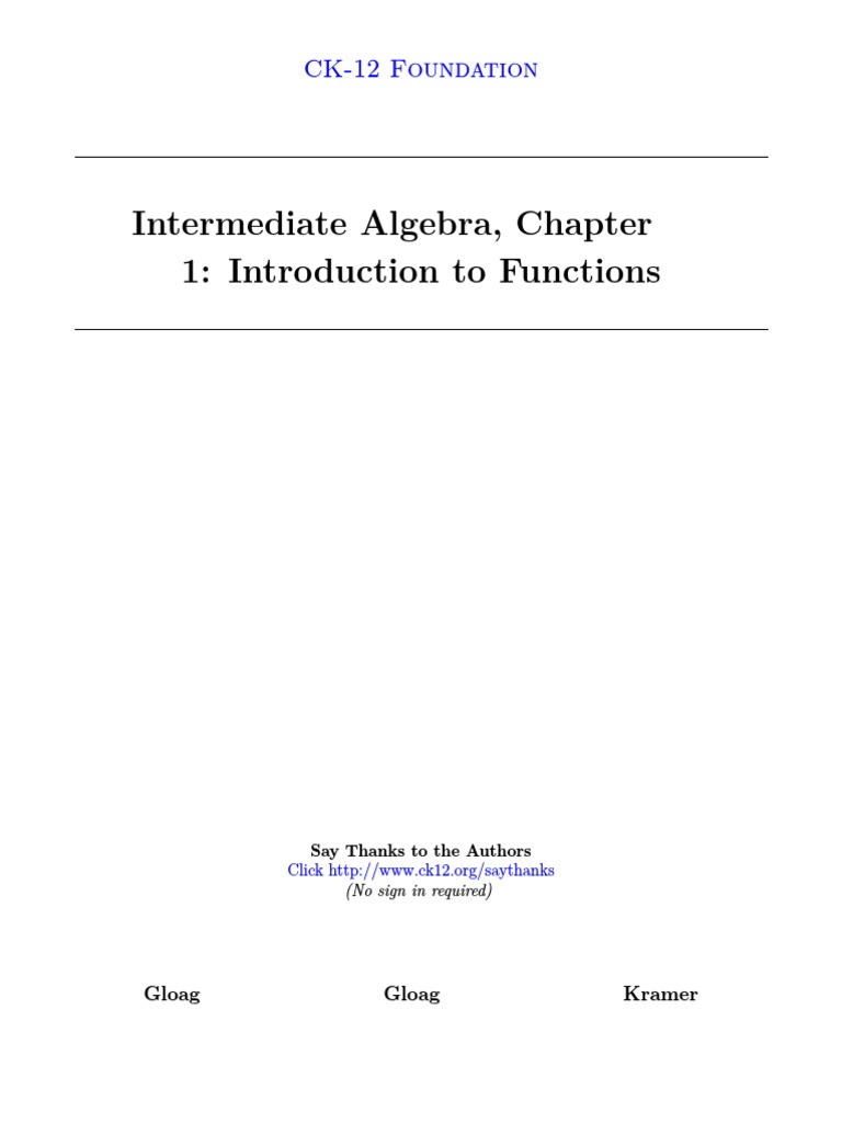 Intermediate Algebra, Chapter 1: Introduction To Functions: Oundation ...