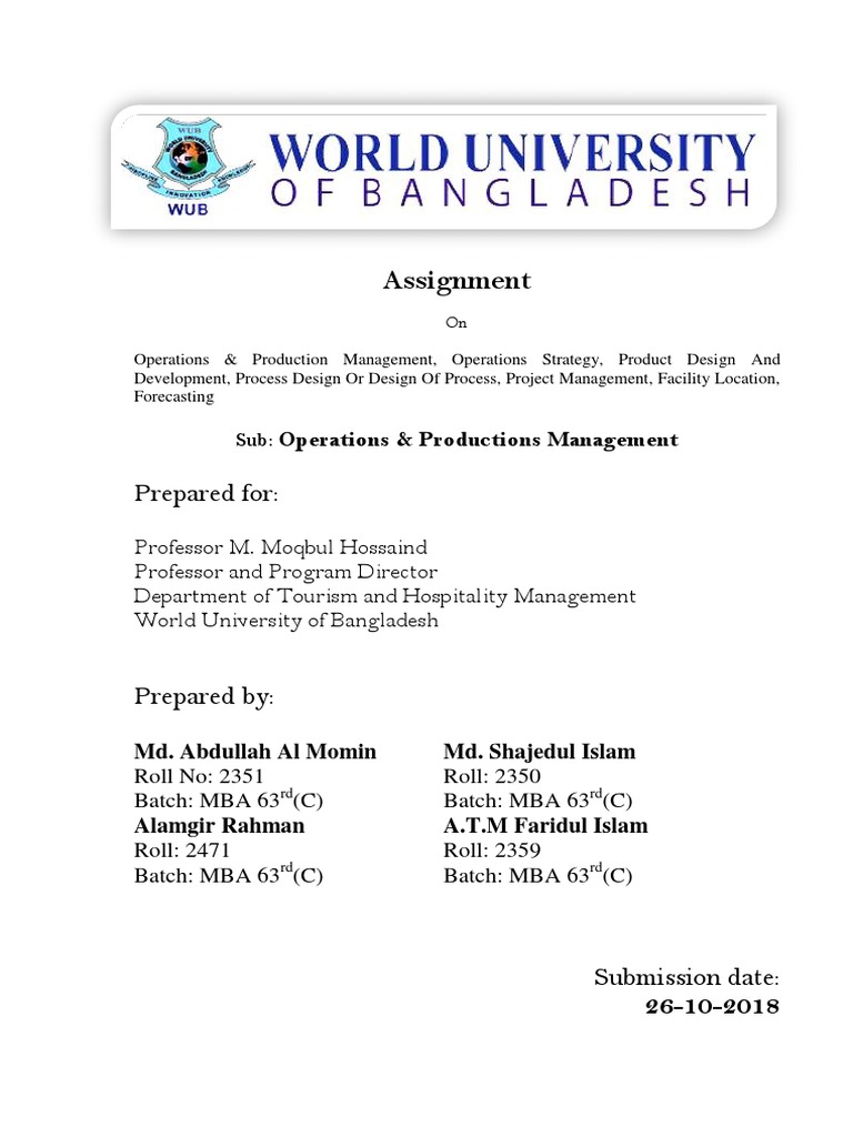 Operations & Production Management Assignment | PDF