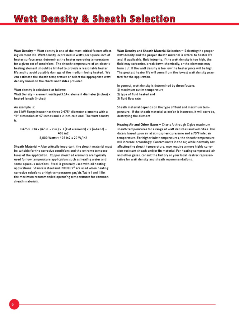 Watt Density & Sheath Selection | PDF | Stainless Steel | Density