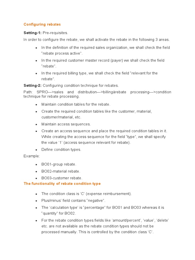 Setting-1: Pre-Requisites.: Configuring Rebates | PDF | Rebate ...