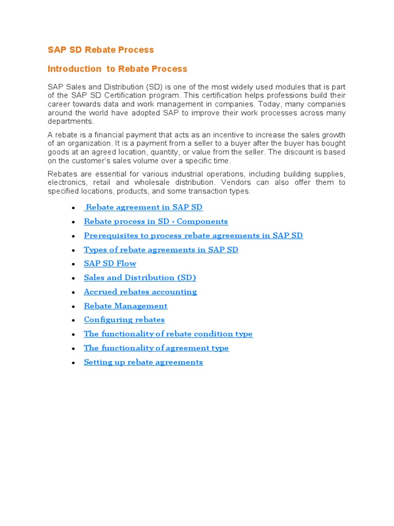 SAP SD Rebate Process | PDF