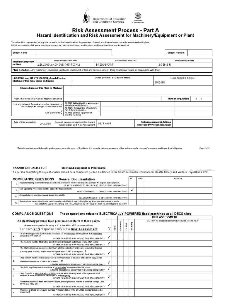 Milling_Machine_vertical | Risk Assessment | Risk