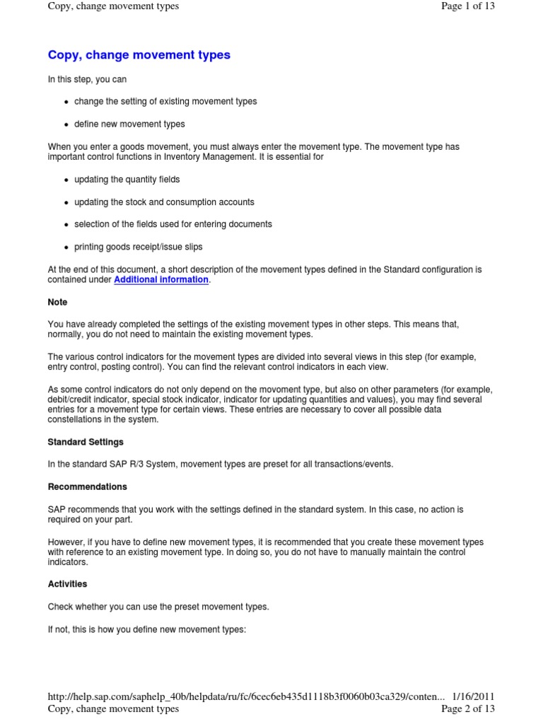 Copy, Change Movement Types: Additional Information | PDF | Receipt ...