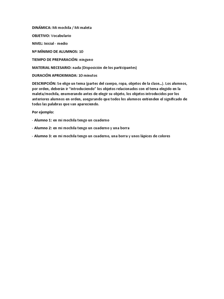 DINÁMICA La Mochila | PDF