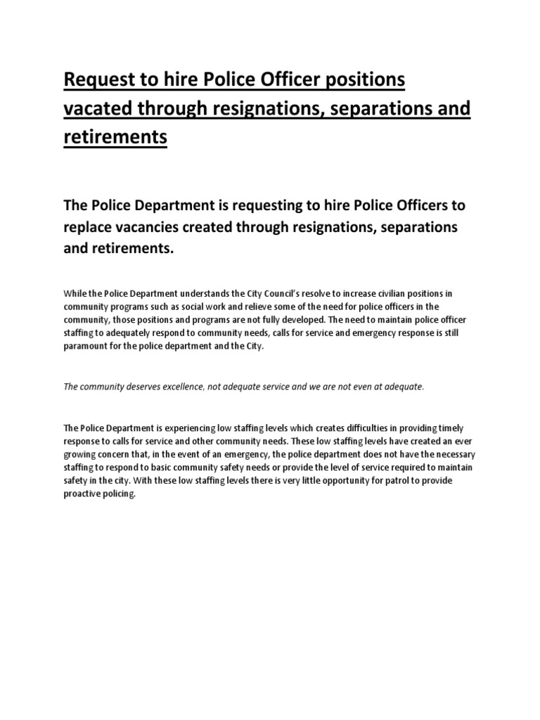 Police 12 22 2020 Request For Hiring Police Officers | PDF