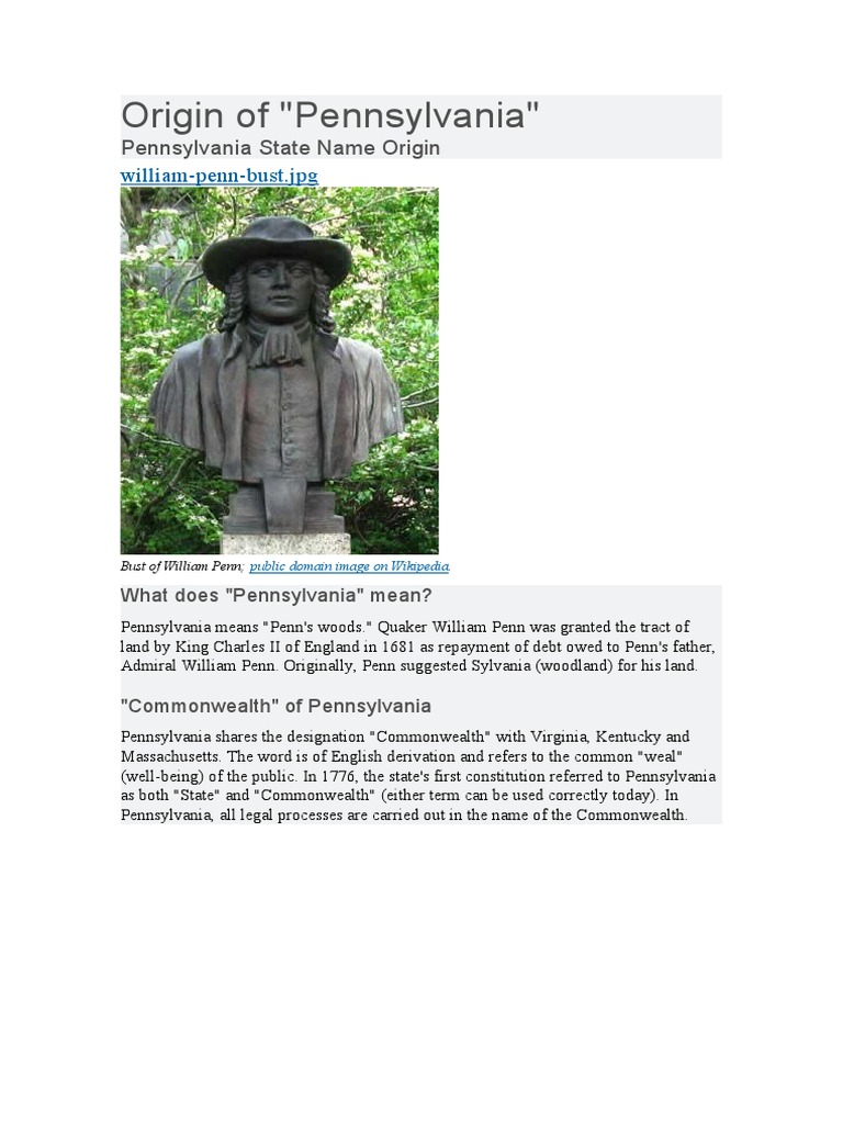 Origin of Pennsylvania | PDF