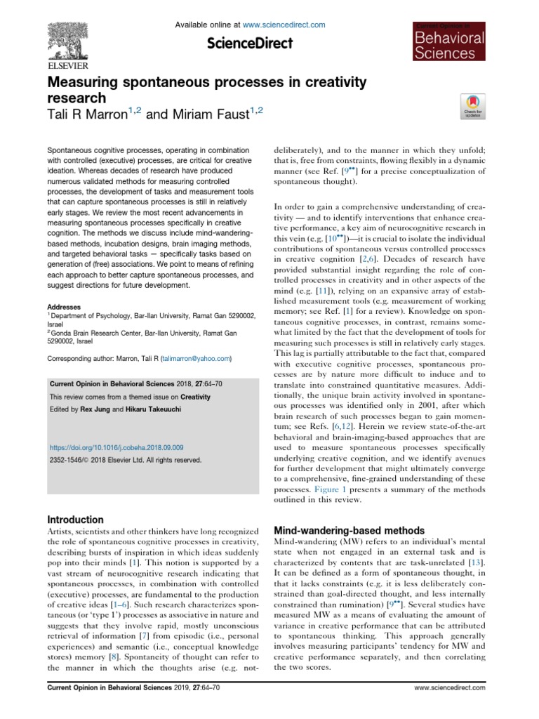 Measuring Spontaneous Processes in Creativity | PDF | Mind Wandering ...