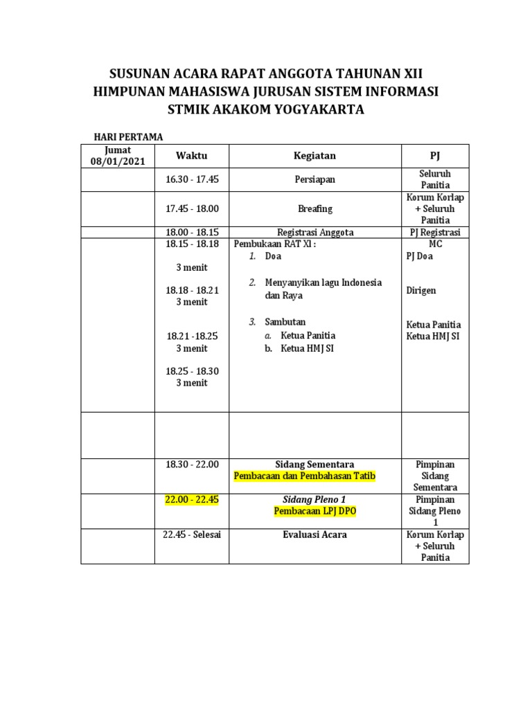 Susunan Acara Rapat Anggota Tahunan Xii | PDF
