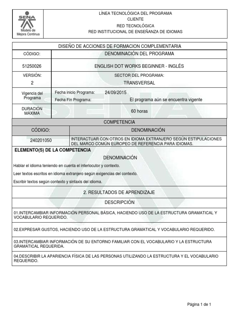 Contenidos Programáticos SENA | PDF | Idioma en Inglés | Verbo