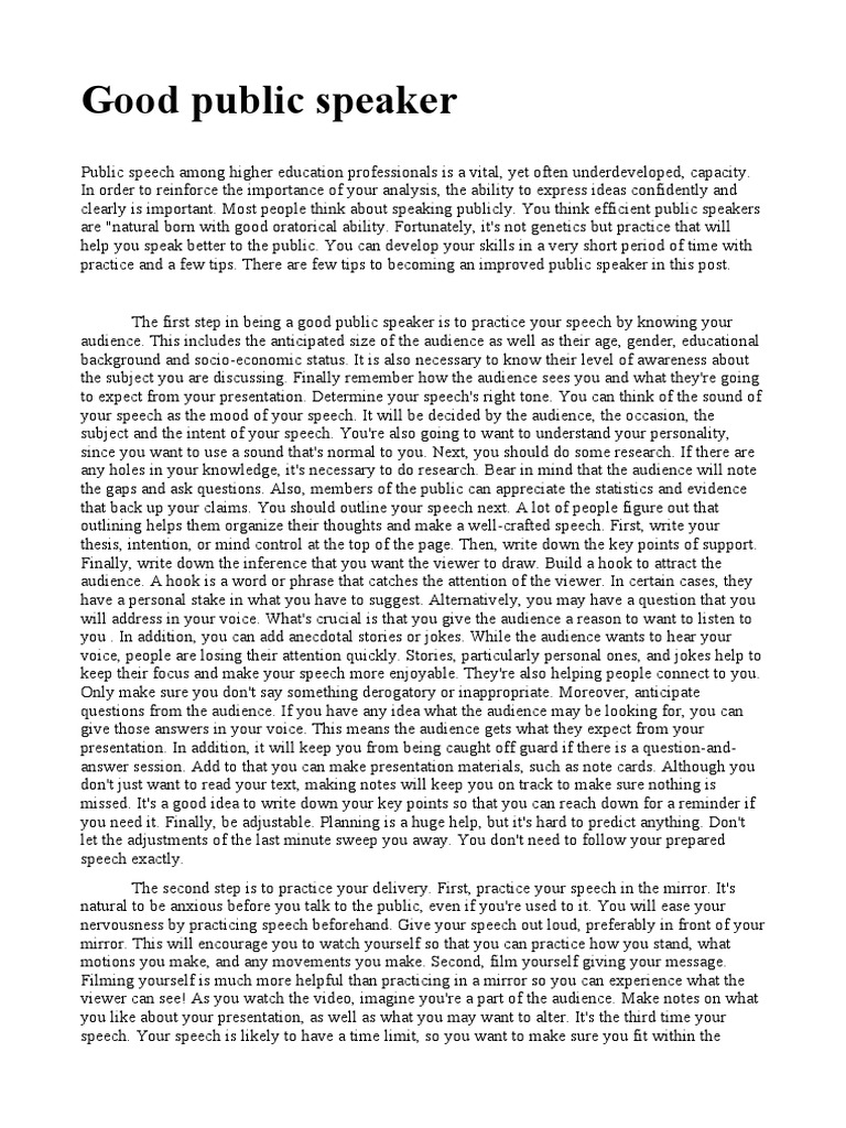 A Good Public Speaker | PDF | Public Speaking | Human Communication