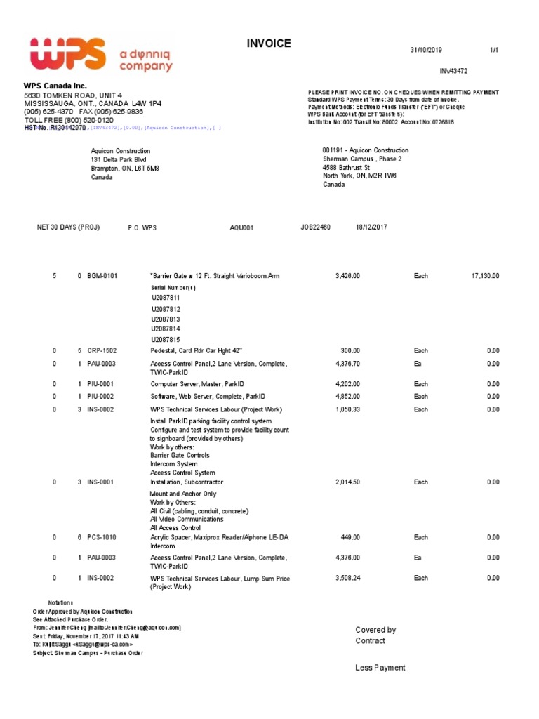 Invoice: WPS Canada Inc | PDF | Cheque | Payments