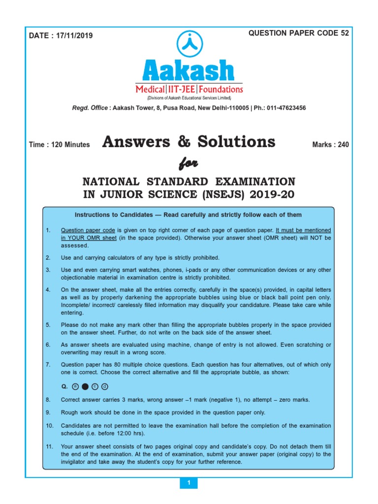 NSEJS Previous Year Papers 2006 To 2019 PDF | Download Free PDF ...