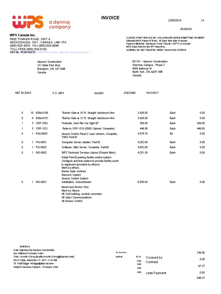 Invoice: WPS Canada Inc | PDF | Payments | Computing