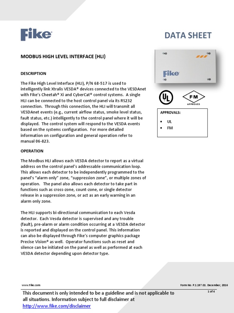 Data Sheet: Modbus High Level Interface (Hli) | PDF | Detector (Radio ...