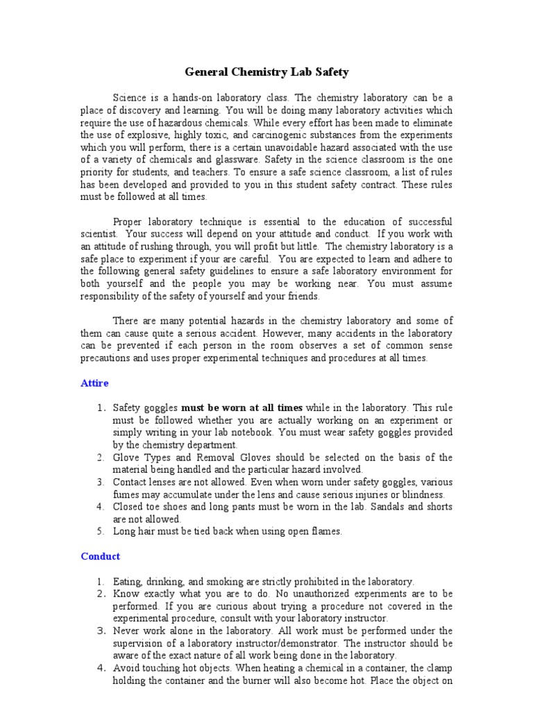 General Chemistry Lab Safety: Attire | Download Free PDF | Laboratories ...