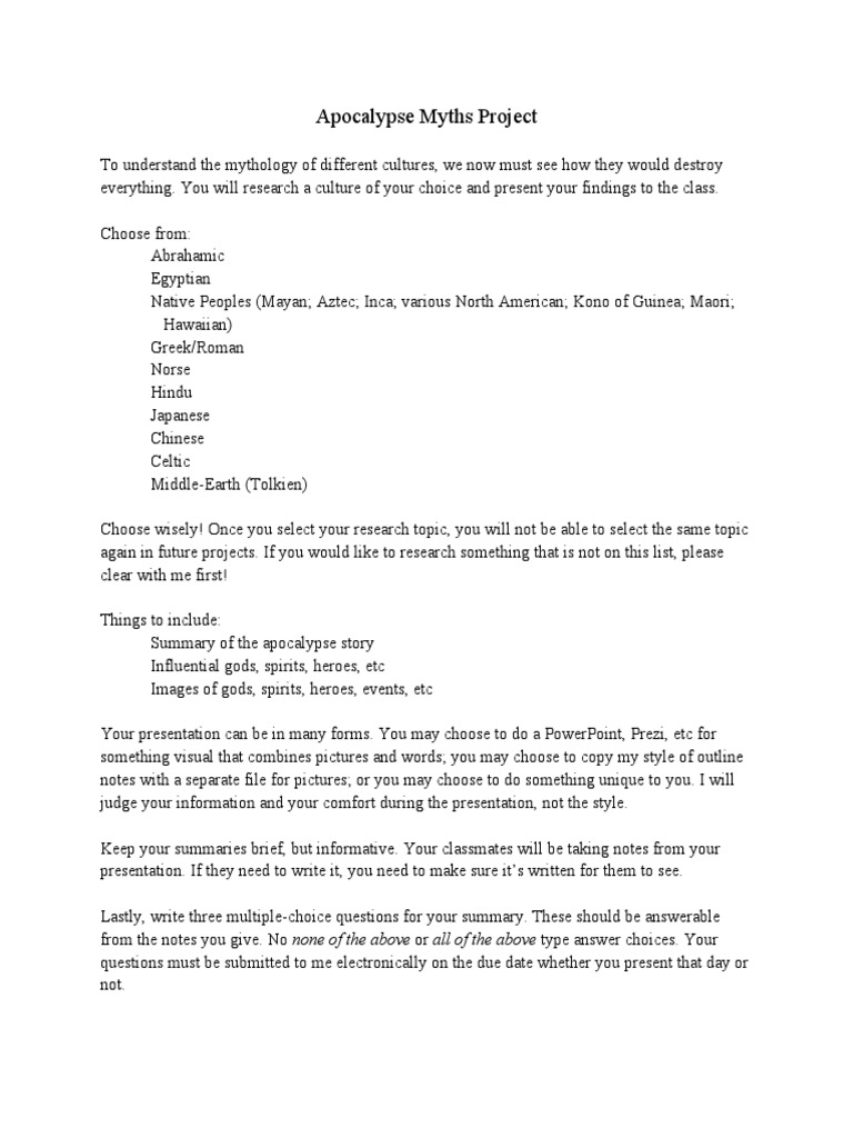 4 - Apocalypse Myths Project | PDF