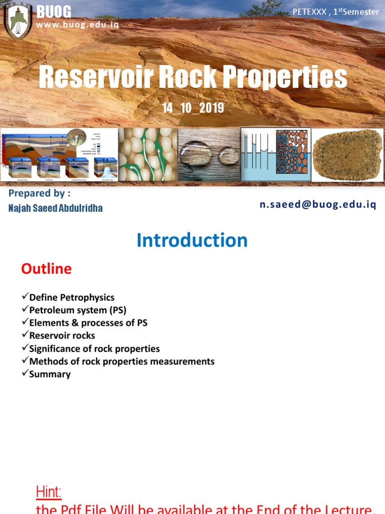 Reservoir Rock Properties Reservoir Rock Properties: Petexxx, 1 ...