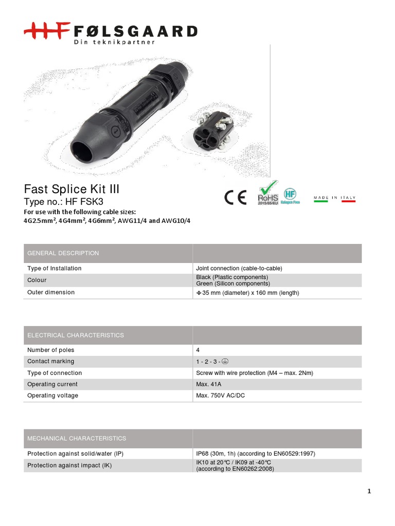 Fast Splice Kit III: Type No.: HF FSK3 | PDF | Electrical Connector | Wire