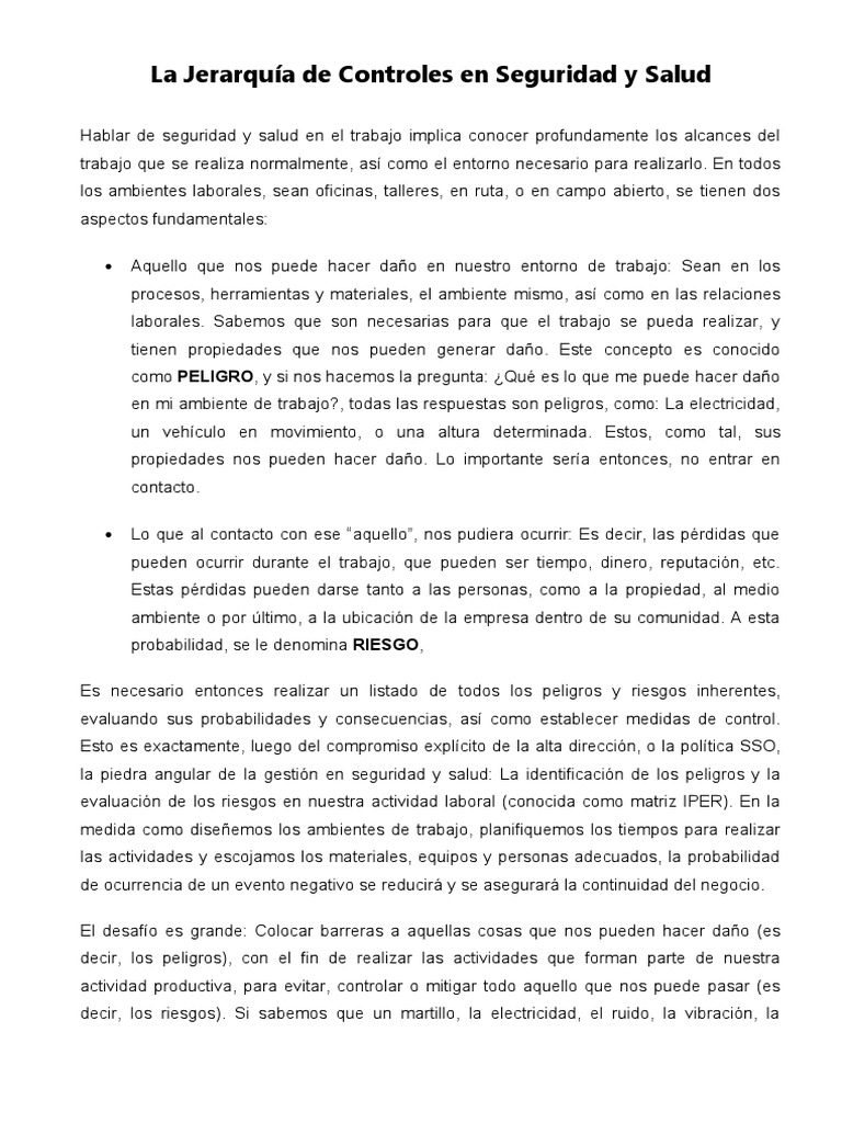 La Jerarquía de Controles en Seguridad y Salud | PDF | Riesgo ...