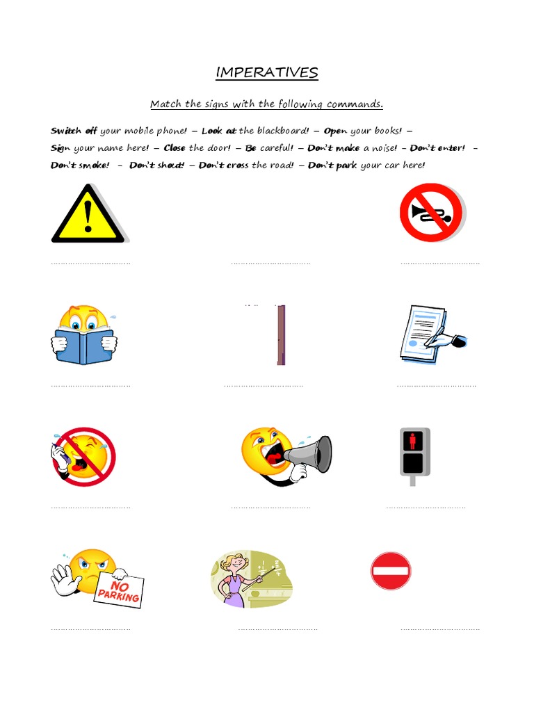Imperatives: Match The Signs With The Following Commands | PDF