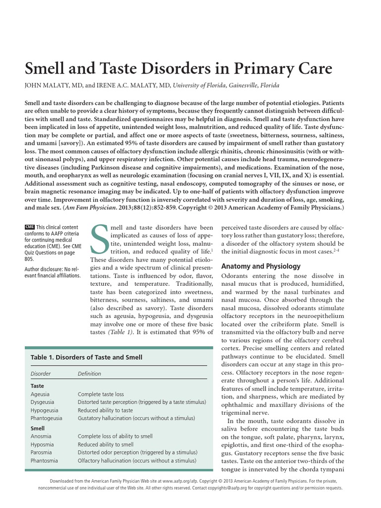Smell and Taste Disorders | PDF | Taste | Olfactory System