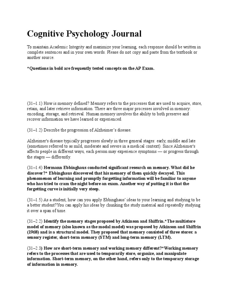 Cognitive Psychology Journal | PDF | Memory | Memory Processes