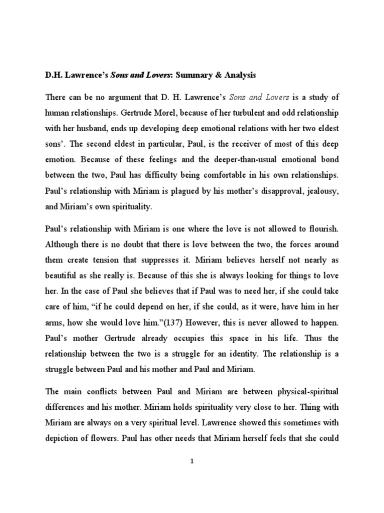 D.H. Lawrence's Sons and Lovers: Summary & Analysis | PDF | Sons And ...
