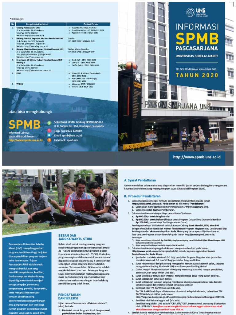 Informasi SPMB Pascasarjana 2020 - Universitas Sebelas Maret - UNS - Umam Fazlurrahman | PDF