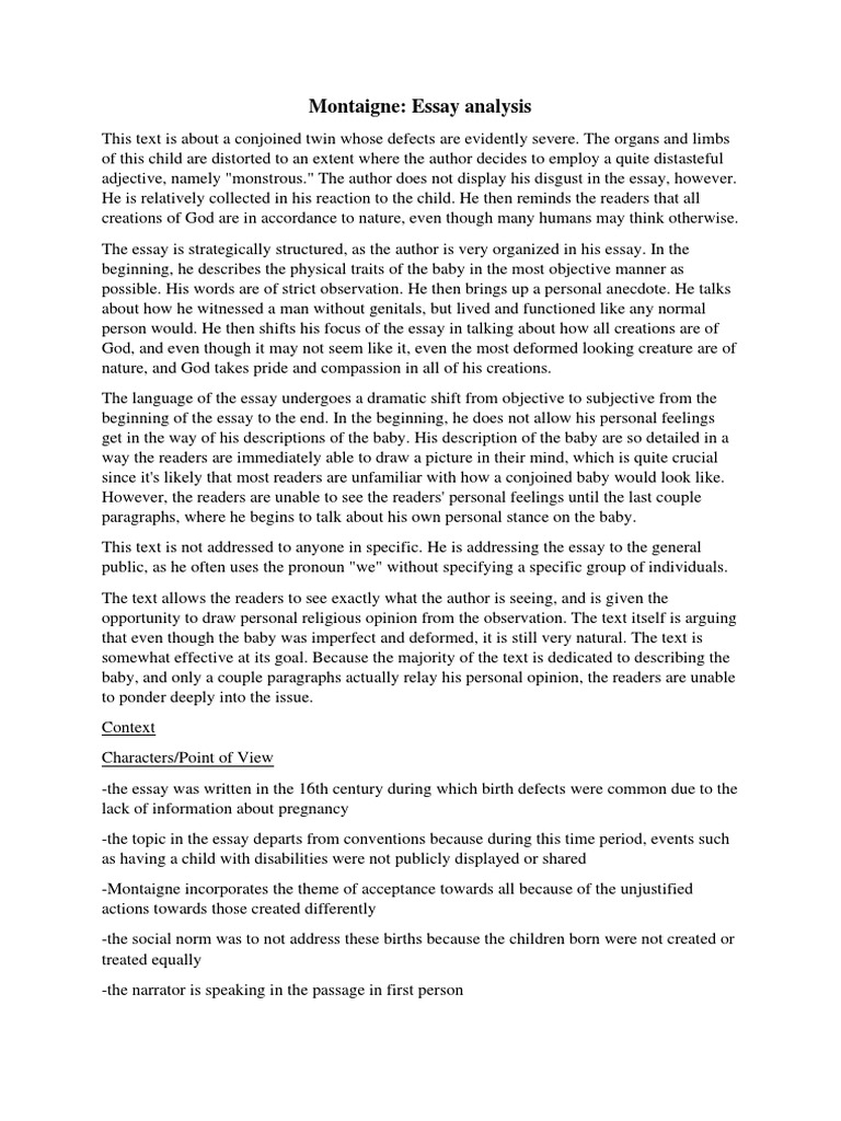 Montaigne: Essay Analysis | PDF | Essays | Narration