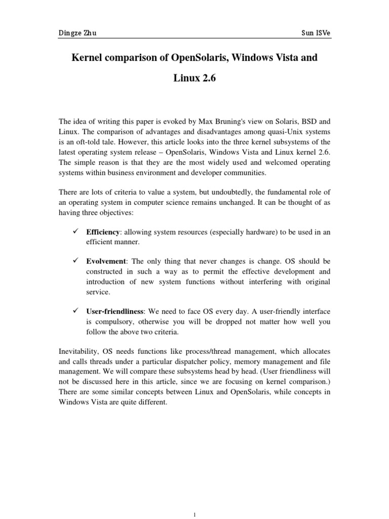 Kernel Comparison of Opensolaris, Windows Vista and Linux 2.6 | PDF ...