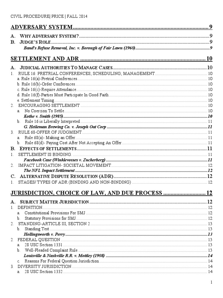 Civ Pro Master Outline | PDF | Jury Trial | Discovery (Law)
