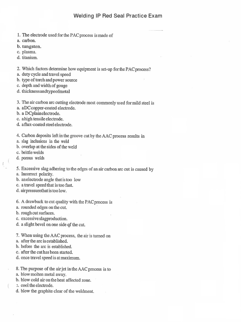 Welding-Red Seal Practice Exam | PDF | Technology & Engineering