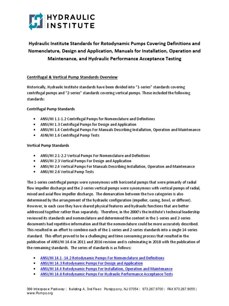 Hydraulic Institute Standards For Rotodynamic Pumps | PDF | Pump ...
